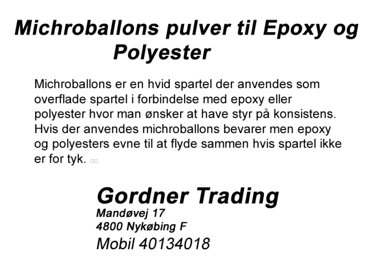 Microballons - Forkort hærdningstiden af din epoxy | Gordner.dk